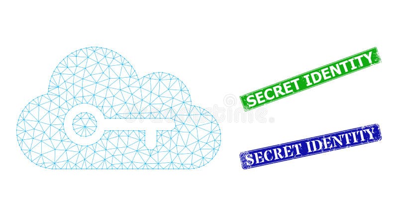 Scratched Secret Identity Stamp Seals and Triangle Mesh Cloud Key Icon ...