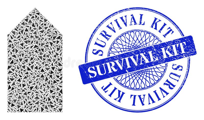 Scratched Survival Kit Stamp Seal and Triangle Direction Up Mosaic ...