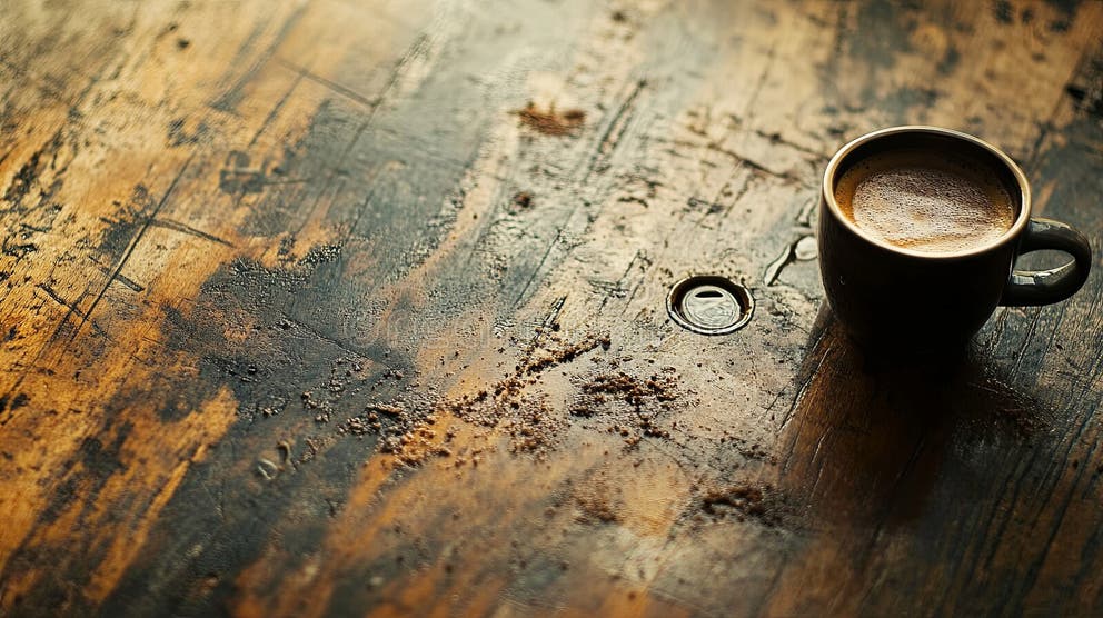 Scratched Table with Crumbs and Coffee Rings. Stock Photo - Image of ...