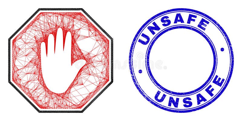 Scratched Unsafe Stamp Seal and Linear Irregular Mesh Stop Octagon Hand ...