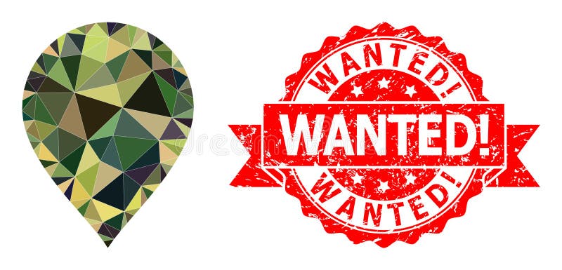 Scratched Wanted! Seal and Map Pointer Lowpoly Mocaic Military ...