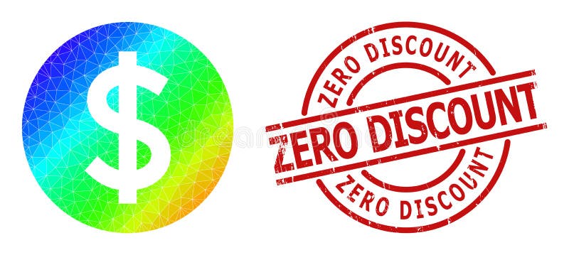 Scratched Zero Discount Stamp and Lowpoly Rainbow Price Icon with ...