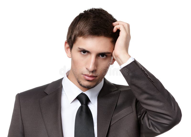 Scratching Back of the Head Man Stock Image - Image of horizontal ...