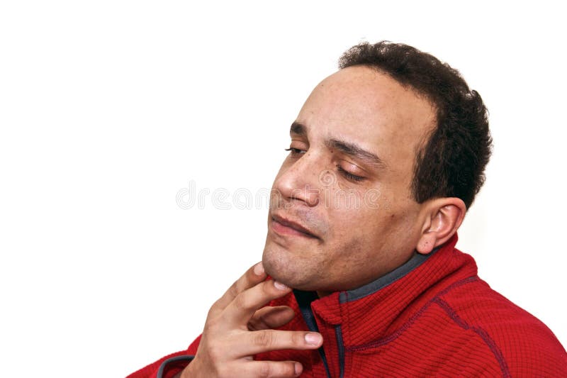 Scratching His Chin, Playing with Cats. Stock Photo - Image of funny ...