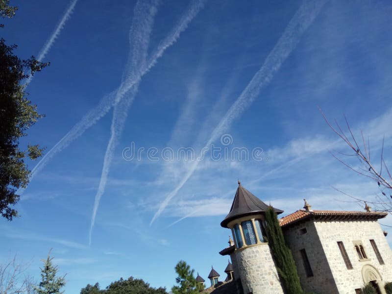 Scratching the sky stock image. Image of airplane, blue - 134056157