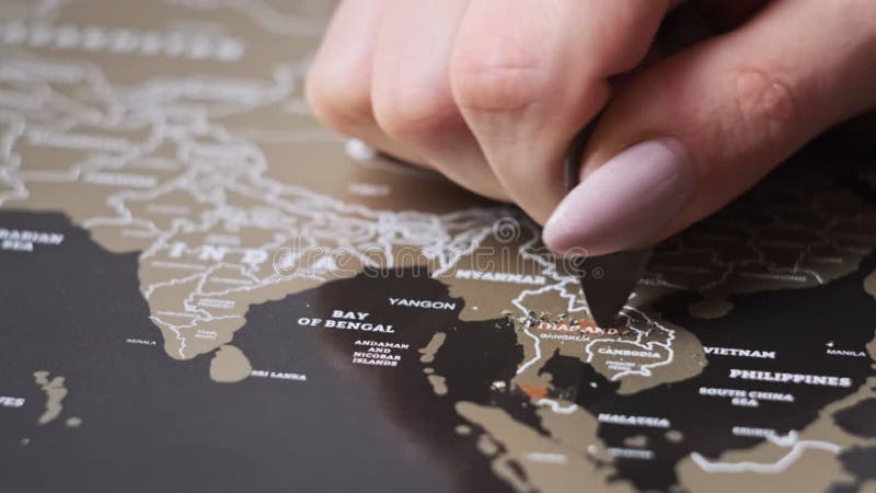 Scratching Thailand Country on the Surface of Scratch World Map Stock ...