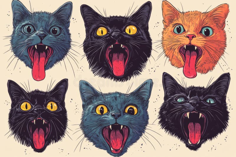 Screaming Angry Cats with Tongues Out Making Funny Faces Stock Image ...