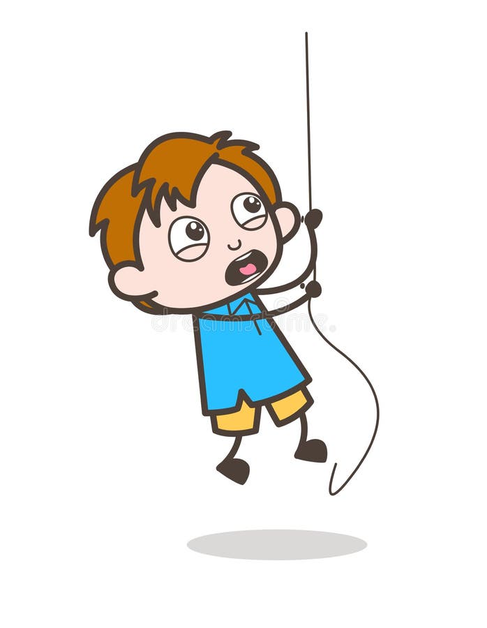 Screaming Boy Falling Down from Rope - Cute Cartoon Kid Vector Stock ...