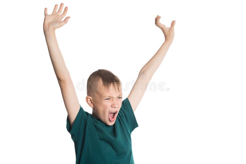 Happy Teenage Boy with Hands in the Air Screaming Stock Photo - Image ...