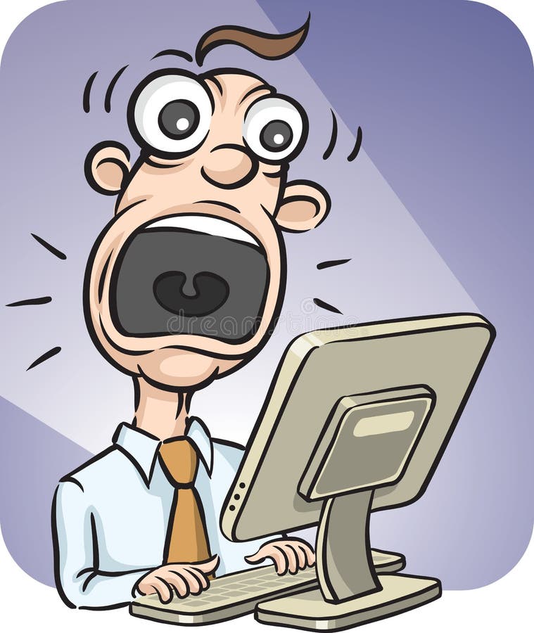 Cartoon Fat Man with Desktop Computer Stock Vector - Illustration of ...