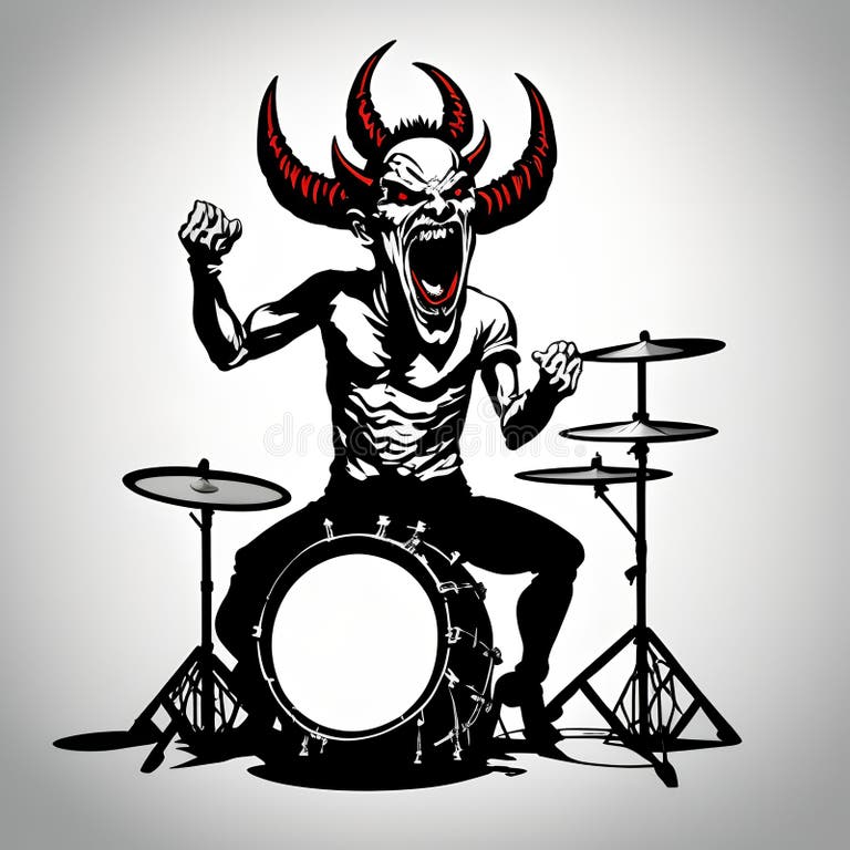 Screaming Devil Playing Drums, Generative AI Illustration Stock Photo ...