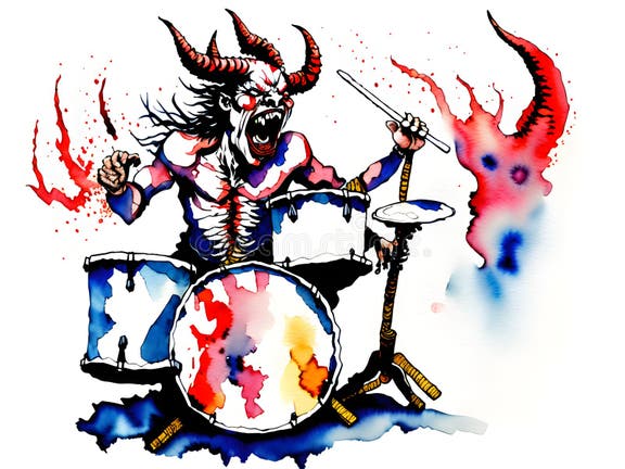 Screaming Devil Playing Drums, Generative AI Illustration Stock ...