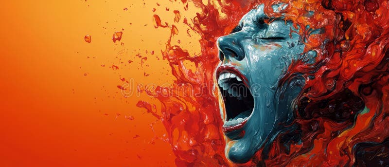 Screaming Face Abstract with Liquid Expression Stock Illustration ...