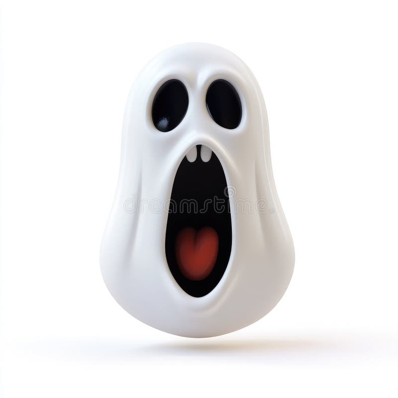 Screaming Cartoon Ghost Emoji, 3D Render Illustration Stock ...