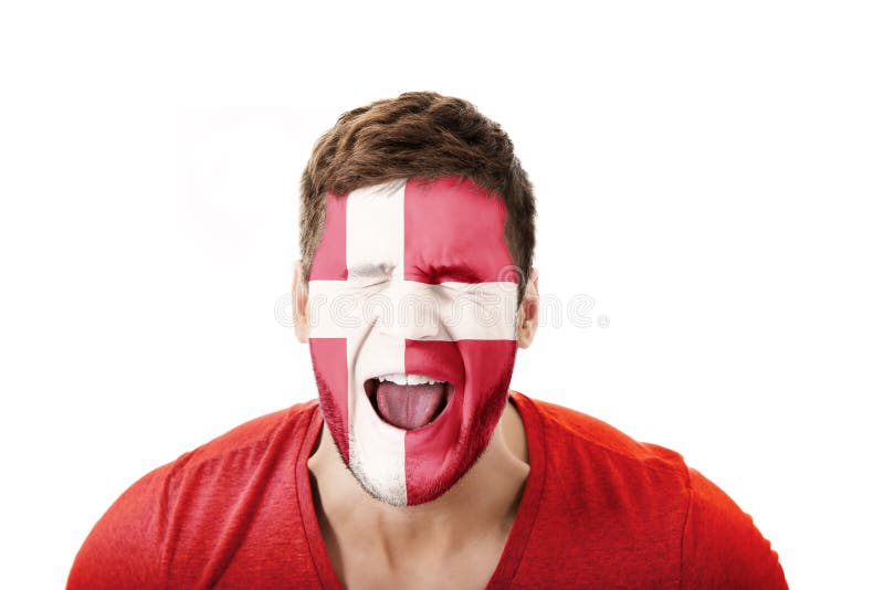 Screaming Man with Denmark Flag on Face. Stock Photo - Image of human ...