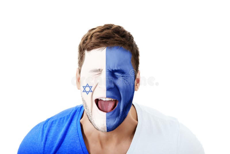 Screaming Man with Israel Flag on Face. Stock Image - Image of face ...