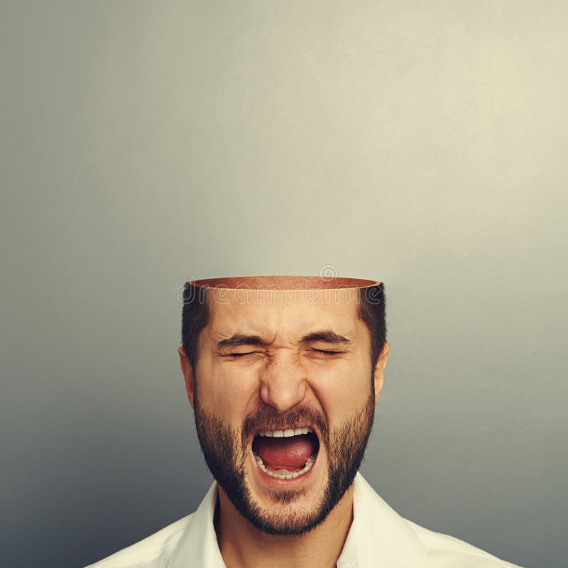 Scared Screaming Man with Open Head Stock Image - Image of mind, scared ...