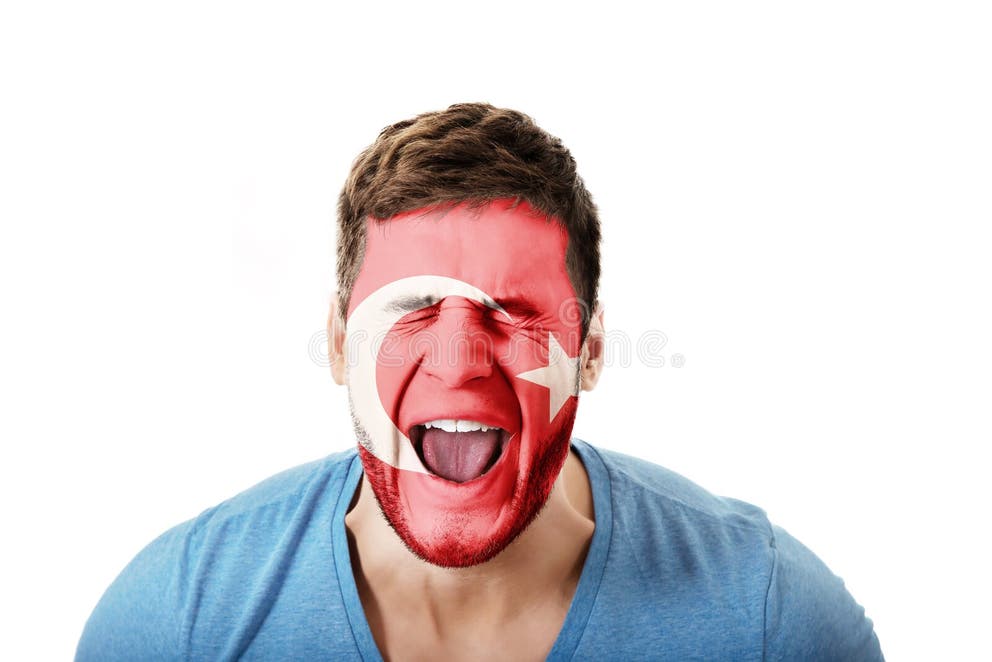 Screaming Man with Turkey Flag on Face. Stock Image - Image of scream ...