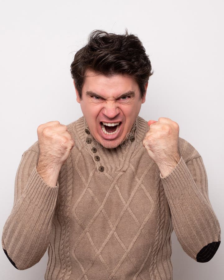 Screaming Man in a Warm Sweater. Angry Man Stock Photo - Image of ...
