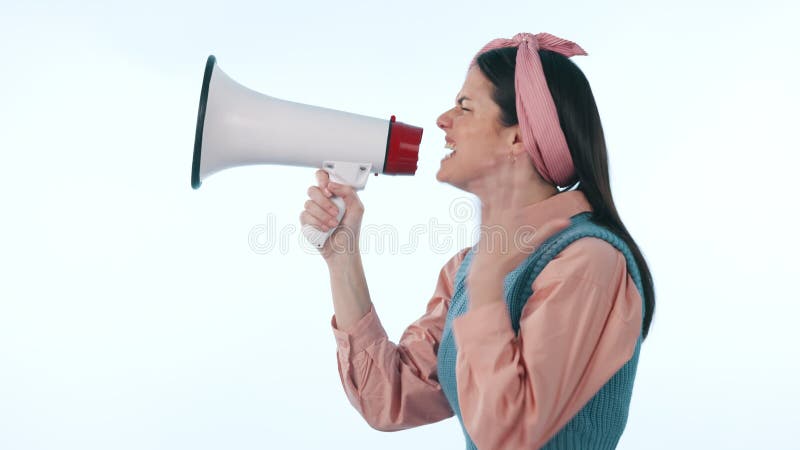 Screaming, Megaphone and Angry Woman Protest in Studio, Communication ... Screaming, Megaphone and Angry Woman Protest in Studio, Communication ...