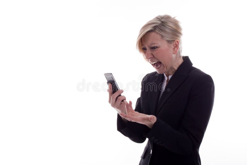 Screaming Secretary with Phone Stock Photo - Image of blond, angry ...
