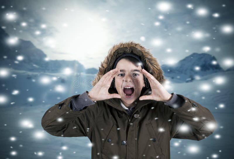 Screaming in the snow stock photo. Image of little, laugh - 63644886
