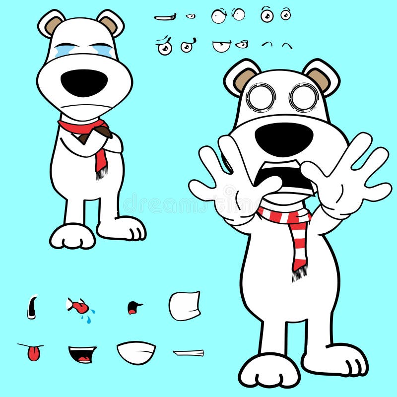 Screaming Standing Polar Bear Character Cartoon Kawaii Expressions Set ...
