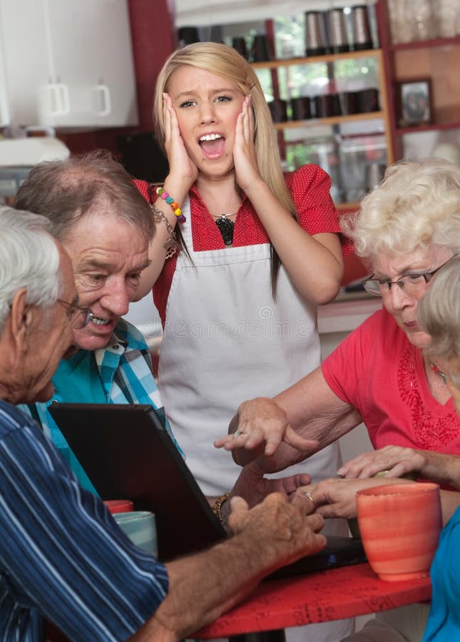 Screaming Watiress and Arguing Seniors Stock Image - Image of bistro ...