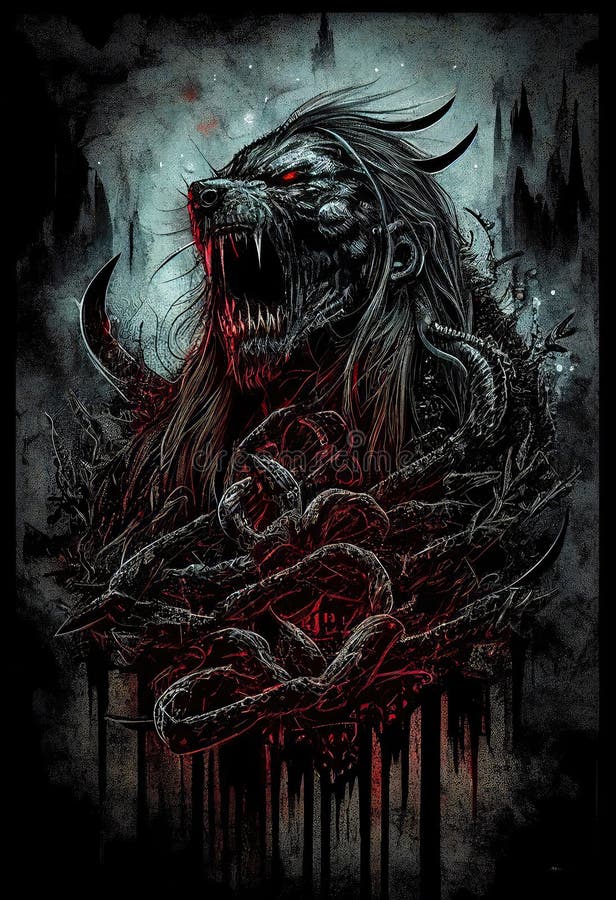 Screaming Werewolf Demon Illustration with Evil Eyes Stock Illustration ...