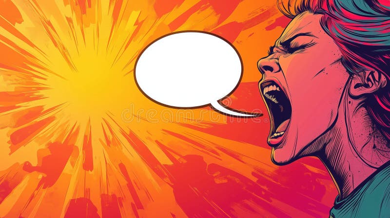 Screaming Woman with Explosion Background, Vibrant Colors, Comic Style ...