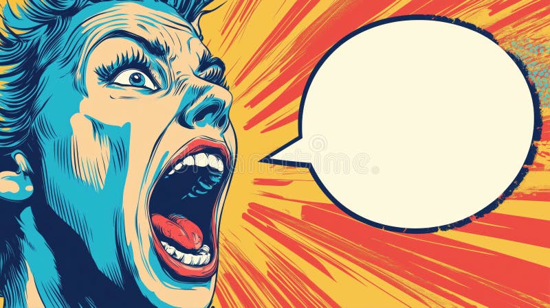 Screaming Woman in Pop Art Style, Vibrant Colors, Empty Speech Bubble ...