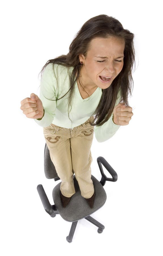 Screaming Woman Standing on the Office Chair Stock Image - Image of ... Screaming Woman Standing on the Office Chair Stock Image - Image of ...