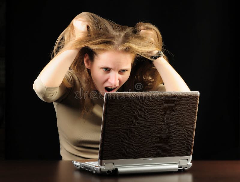 Angry Woman Pulling Out Hair in Front of Laptop Stock Image - Image of ...