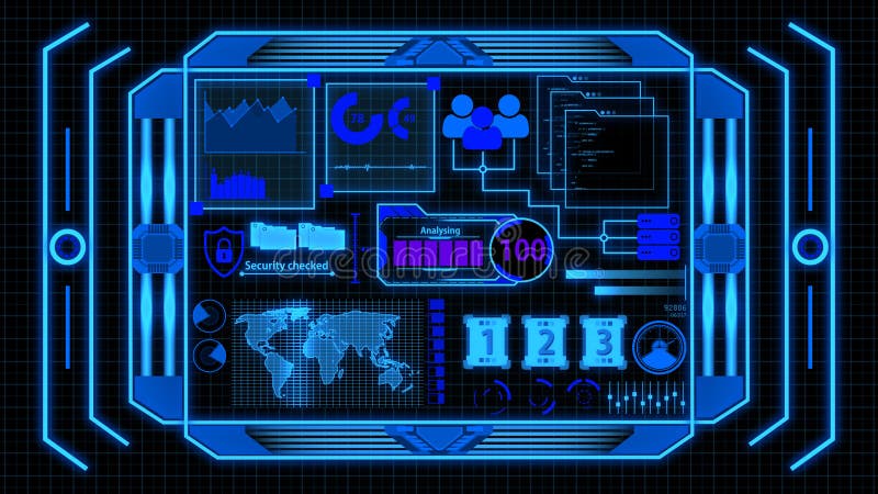 Futuristic HUD Technology Screen Display with Blue Data Analysis ...