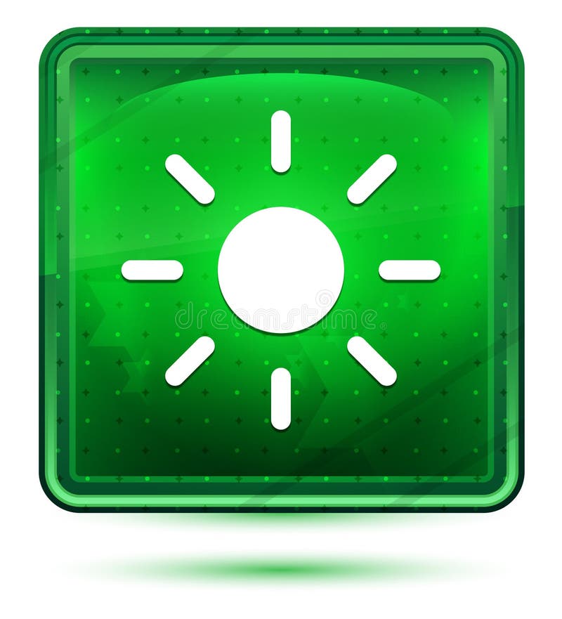 Screen Brightness Sun Icon Neon Light Green Square Button Stock ...