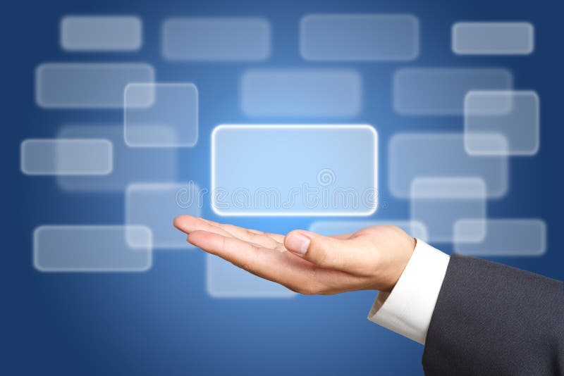 Screen Button Interface on Hand Stock Photo - Image of multimedia ...