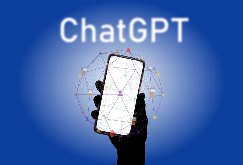 Screen with ChatBOT Chat with AI or Artificial Intelligence. Man ...