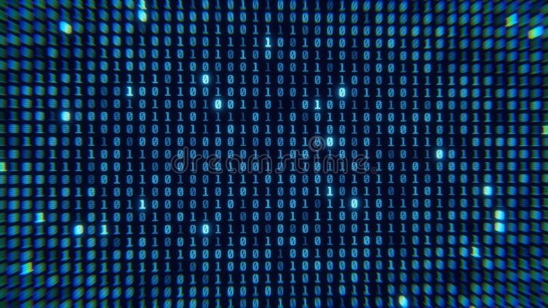 Screen Close Up Digital Computer Numbers. Blue Digital Binary Data on ...