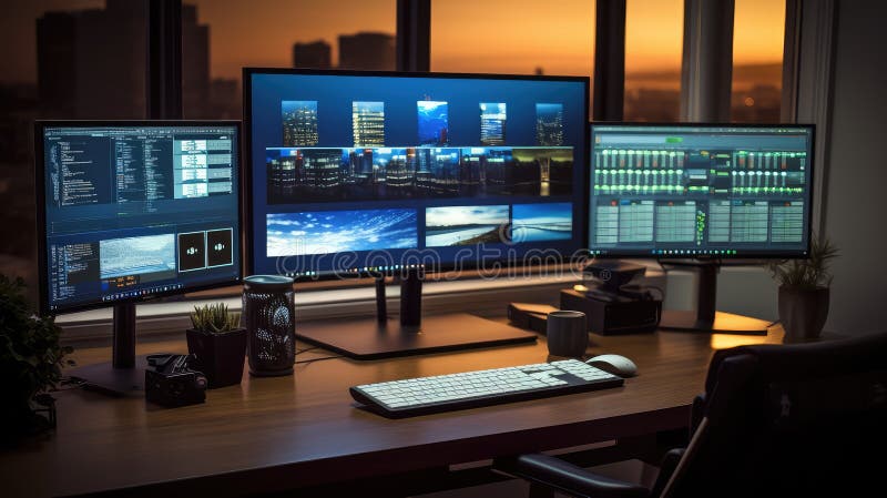 Screen Computer Monitor Home Office Stock Illustration - Illustration ...