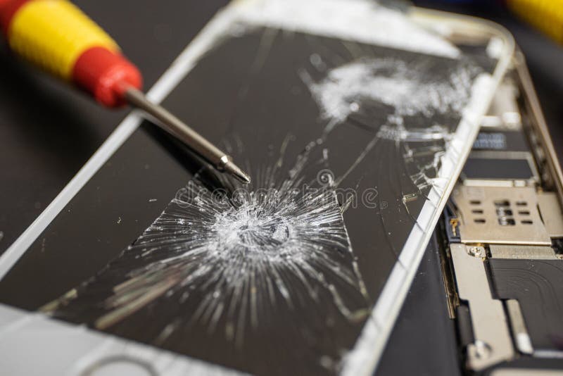 Screen Cracked Smartphone. Mobile Phone with Damaged Touchscreen ...