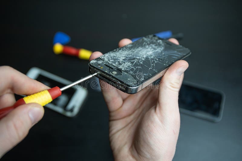 Screen Cracked Smartphone. Mobile Phone with Damaged Touchscreen ...
