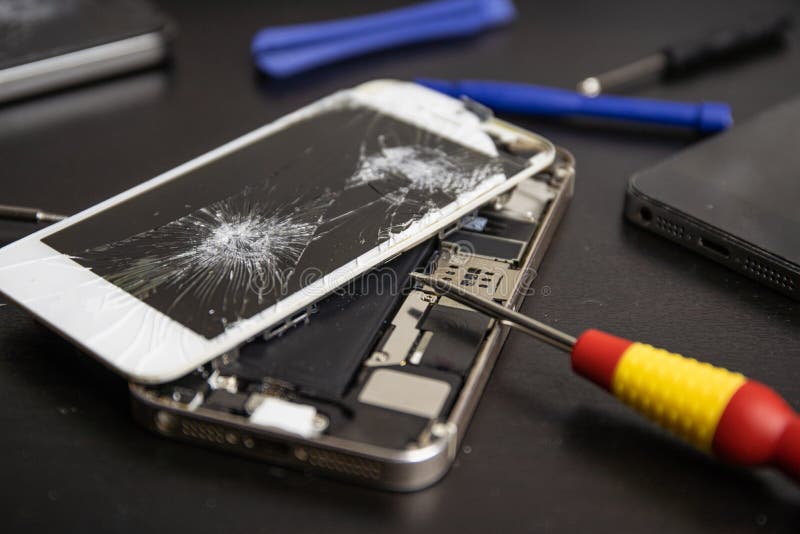 Screen Cracked Smartphone. Mobile Phone with Damaged Touchscreen ...
