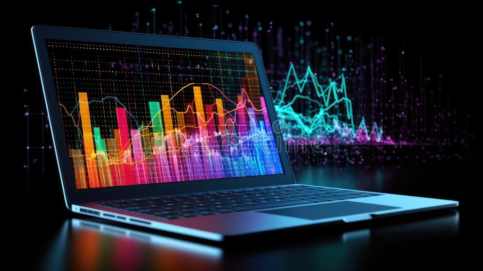 Screen data on laptop stock illustration. Illustration of trend - 361758103