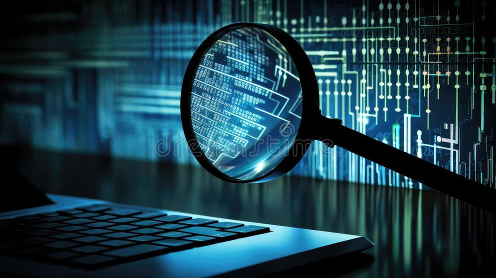 Screen Data Magnifying Glass Stock Illustration - Illustration of ...