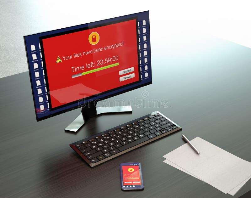 Screen of Desktop PC and Smartphone Showing Alert that the Devices Were ...