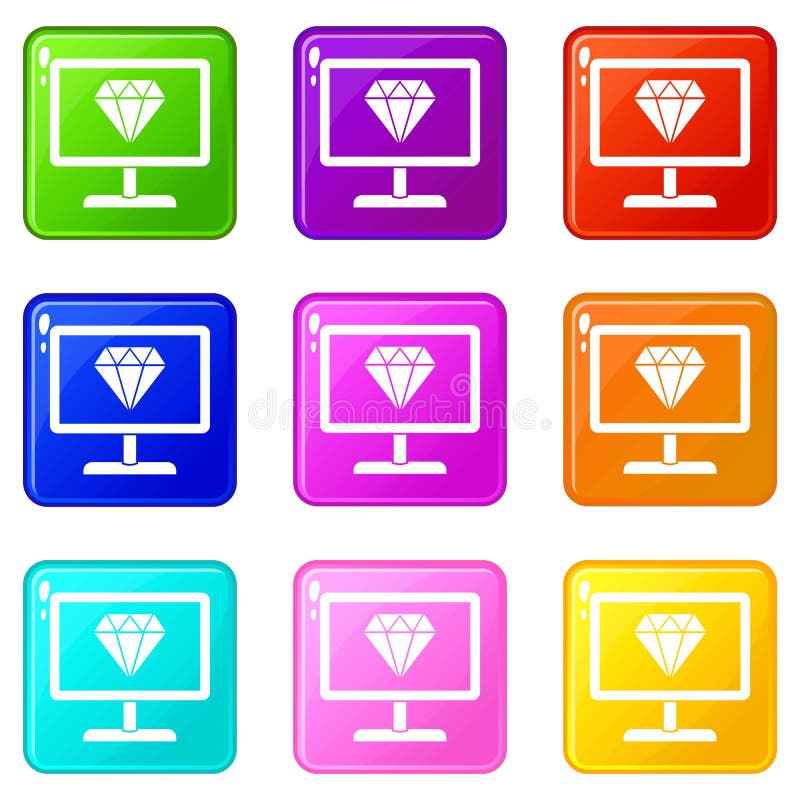 Screen with Diamond Icons 9 Set Stock Vector - Illustration of laptop ...