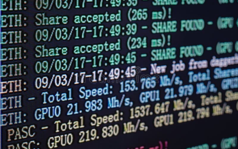 Screen Display of Cryptocurrency Mining & X28;Ethereum or Ethash Cryp ...