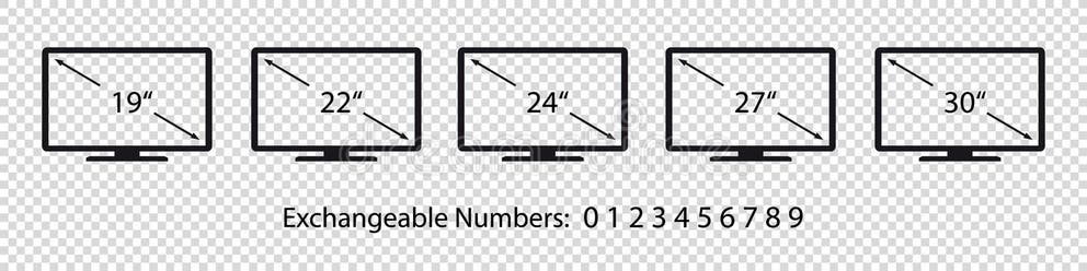 Screen Display Set of Different Diagonal Sizes - Vector Illustrations ...