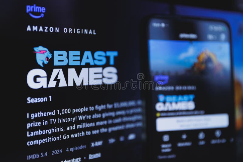 A Screen Displaying the Amazon Prime Title Card for Beast Games Season ...