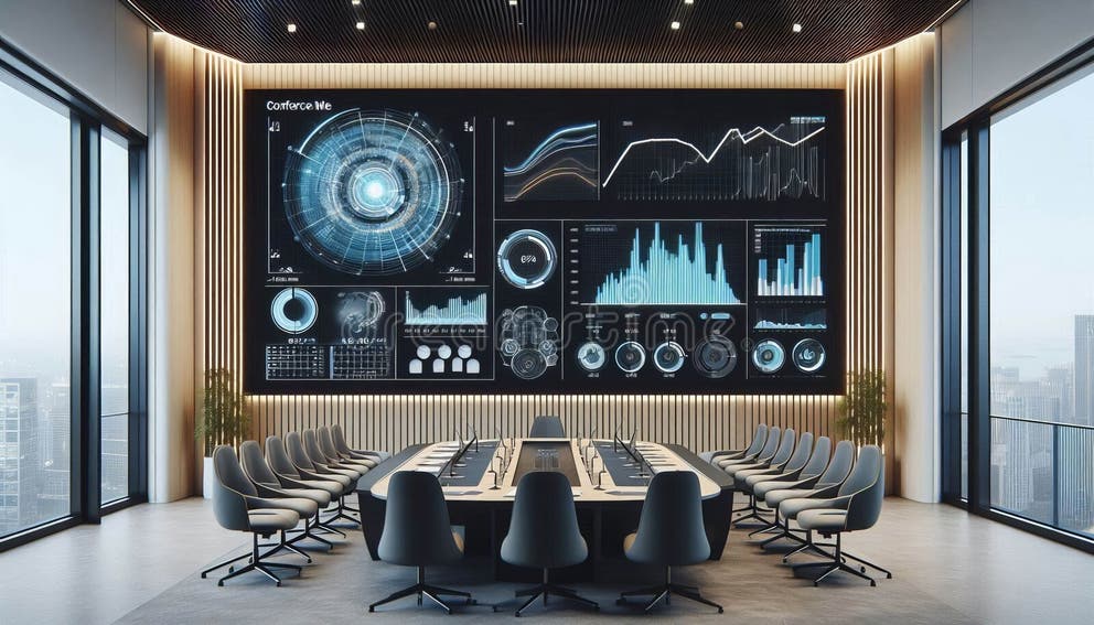 A Screen Displaying a Chart is Mounted on the Wall of a Modern C Stock ...